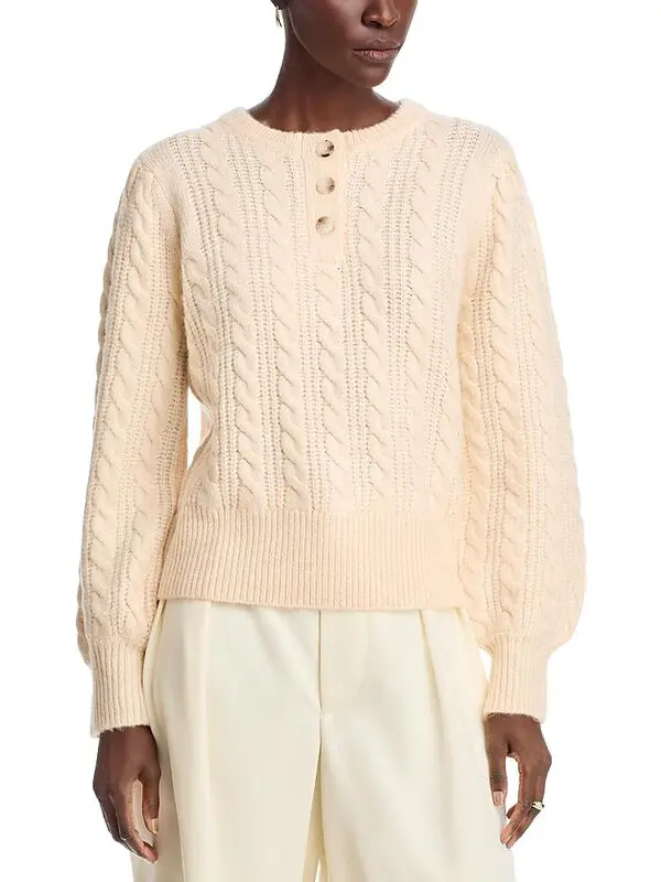 SINGLE THREAD Quarter Placket Cable Knit Sweater - Heather Cream