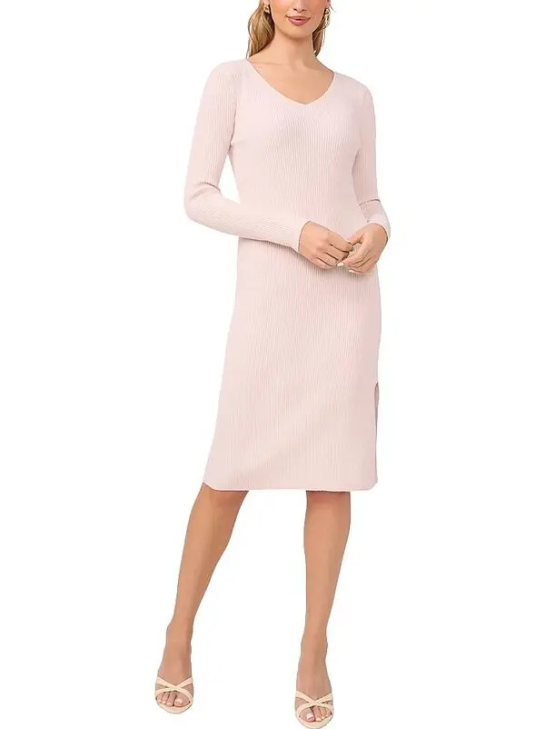 1.State Ribbed V-neck Dress - Ivory Blush
