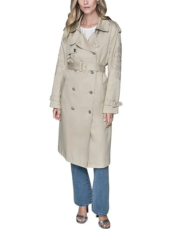 Karl Lagerfeld Paris Floral Sleeve Trench Coat - Desert Sand