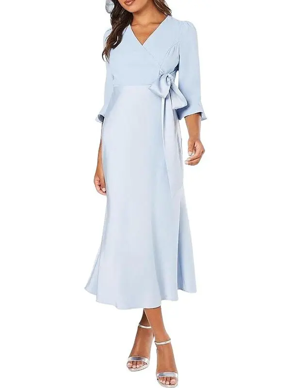 Coast Ruffle Sleeve Satin Wrap Dress - Pale Blue