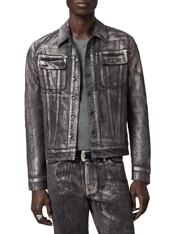 John Varvatos Distressed Trucker Jacket - Metal Grey