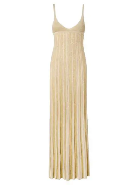 Missoni Sleeveless Long Dress In Viscose Lamé Blend With Sequins - Gold