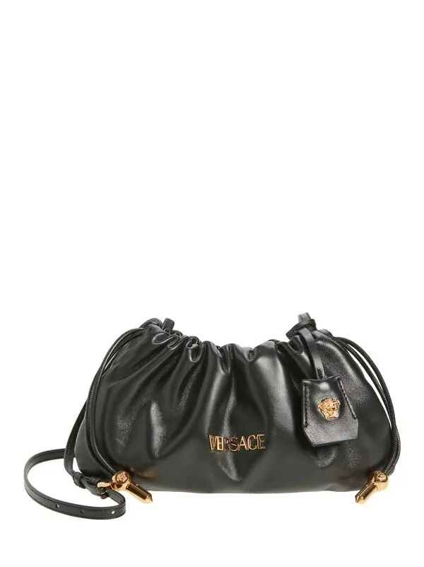 Versace Mini Logo Leather Handbag - Black-versace Gold