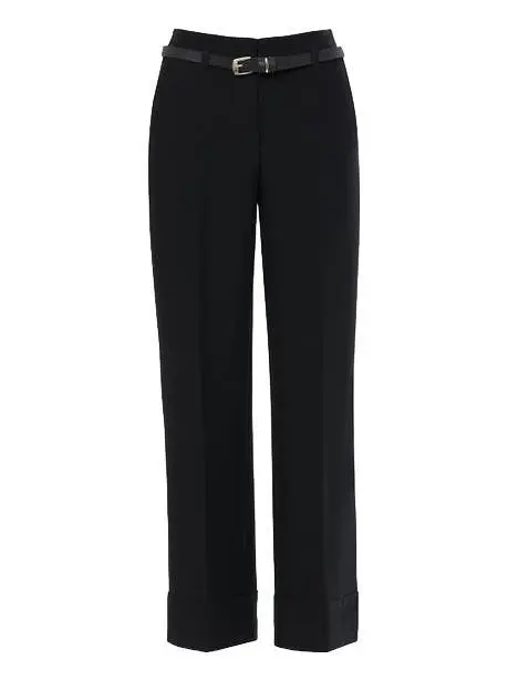 GIZIA Belted Trousers With Double Hem - Black