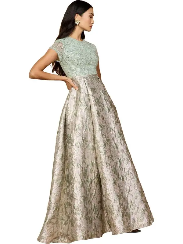 Mac Duggal Sequin Bodice Brocade Ball Gown - Sage