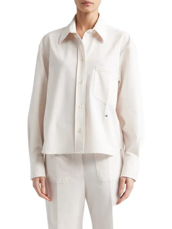 Victoria Beckham Long Sleeve Crop Button-up Shirt - Bone