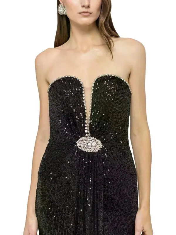 NISSA Crystal-embellished Sequinned Maxi Dress - Black