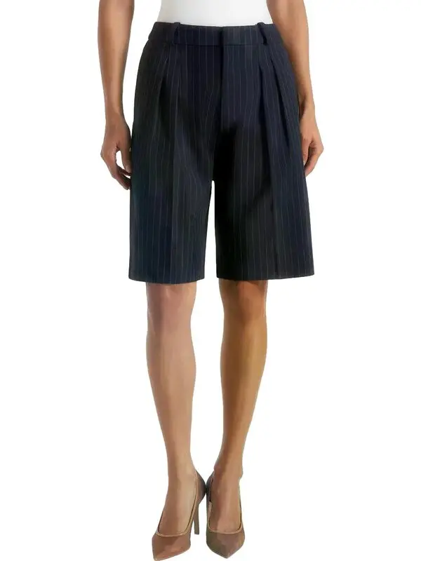 Manière De Voir Lorette Pinstripe-print Tailored Shorts - Blue