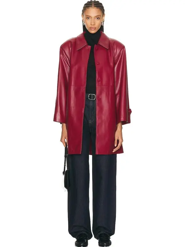 AEXAE Leather Padded Midi Coat - Deep Red