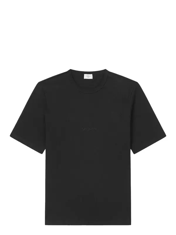 Saint Laurent Logo-embroidered Cotton-jersey T-shirt - Black