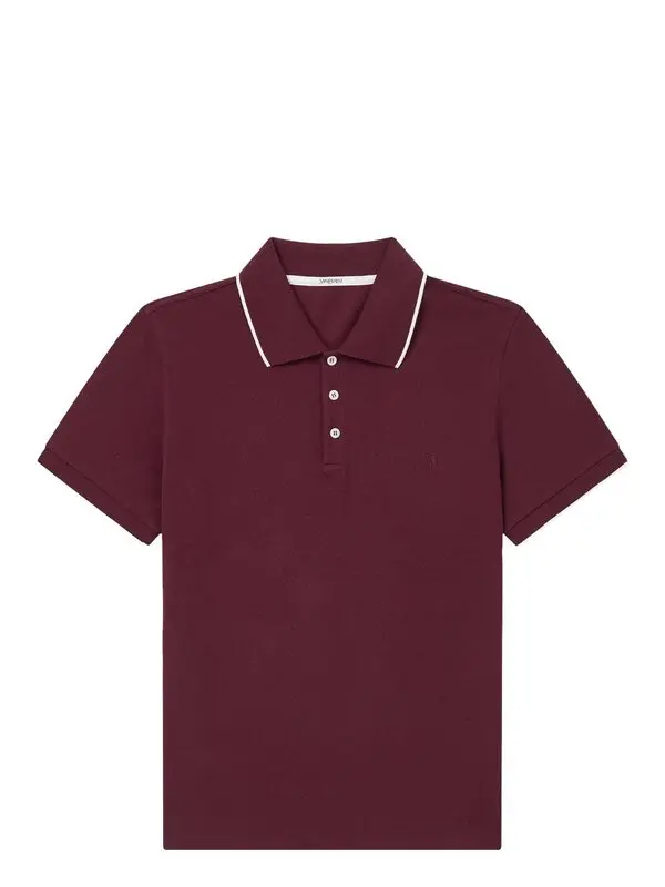 Saint Laurent Slim-fit Logo-embroidered Cotton-piqué Polo Shirt - Burgundy