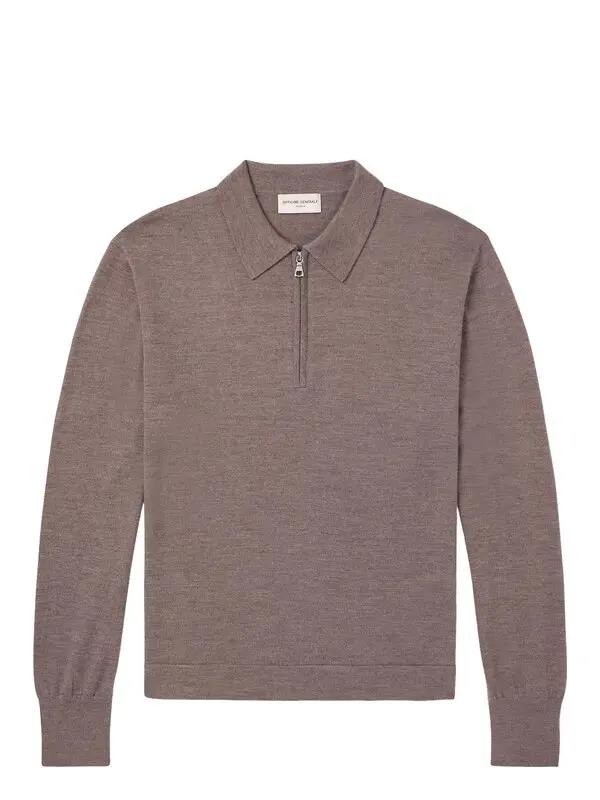 Officine Générale Bene Merino Wool Half-zip Polo Shirt - Brown