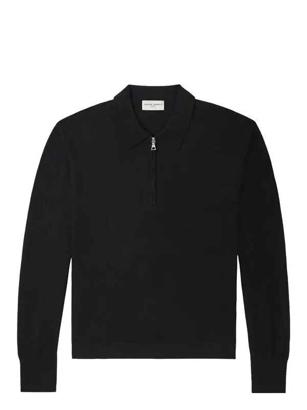 Officine Générale Bene Merino Wool Half-zip Polo Shirt - Black