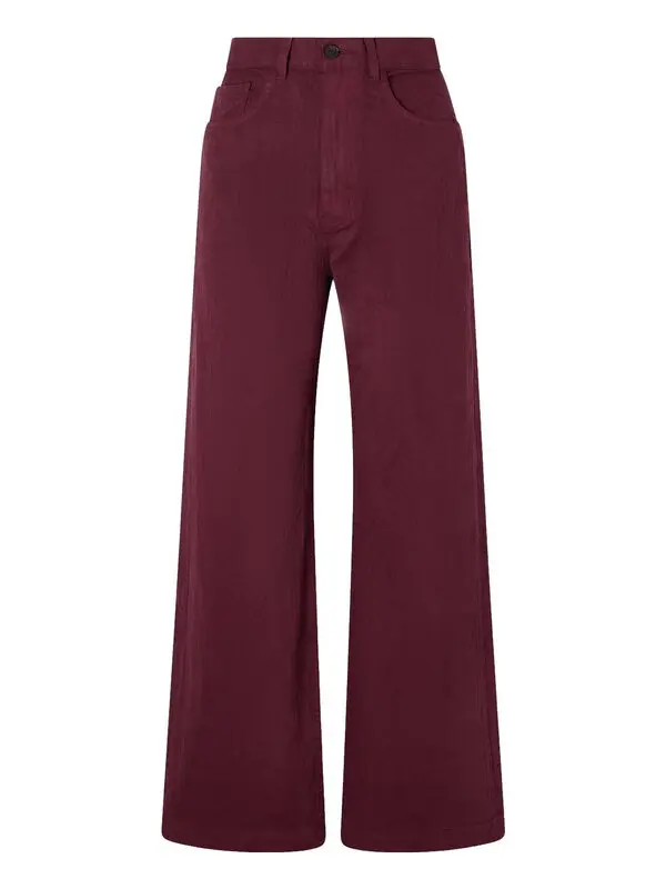 THE ELDER STATESMAN Herringbone Cotton Wide-leg Pants - Burgundy