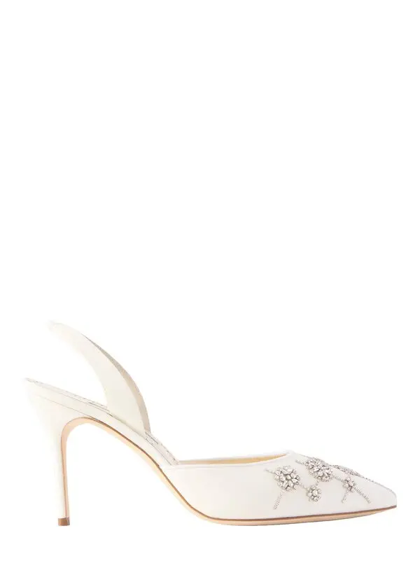 Manolo Blahnik Ralyne 90 Crystal-embellished Slingback Pumps - White