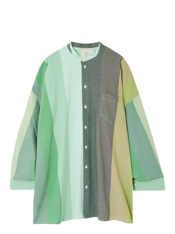 MARRAKSHI LIFE Oversized Striped Cotton Shirt - Green