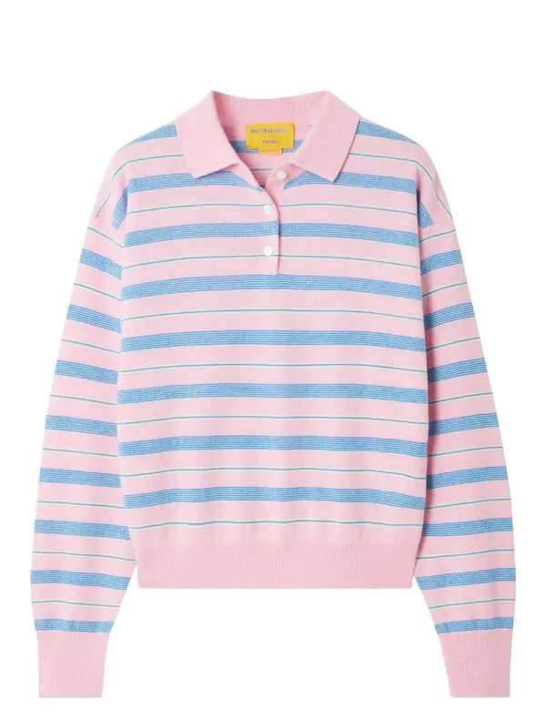 Guest In Residence Collegiate Striped Cashmere Polo Sweater - Pink
