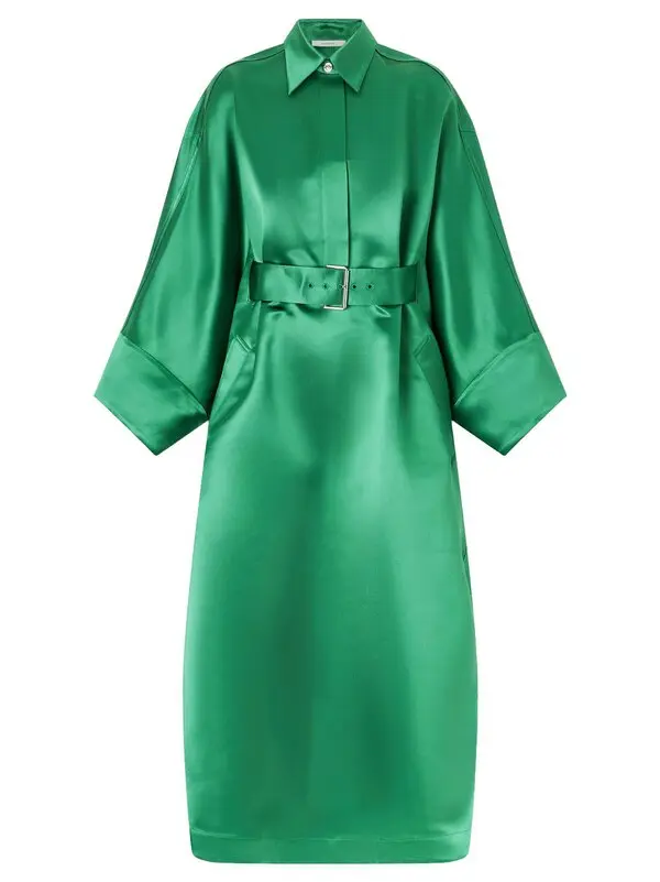 Givenchy Belted Silk-satin Shirt Dress - Green