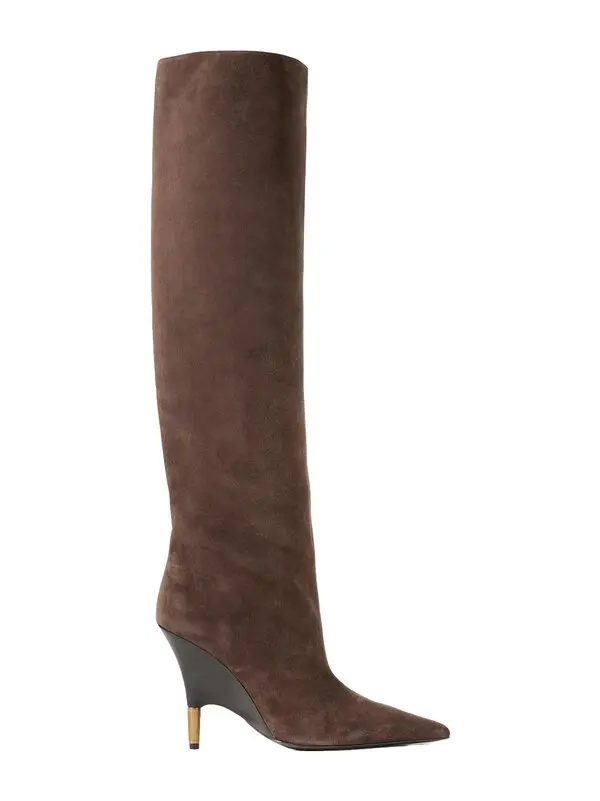 Khaite Bella Suede Knee Boots - Brown