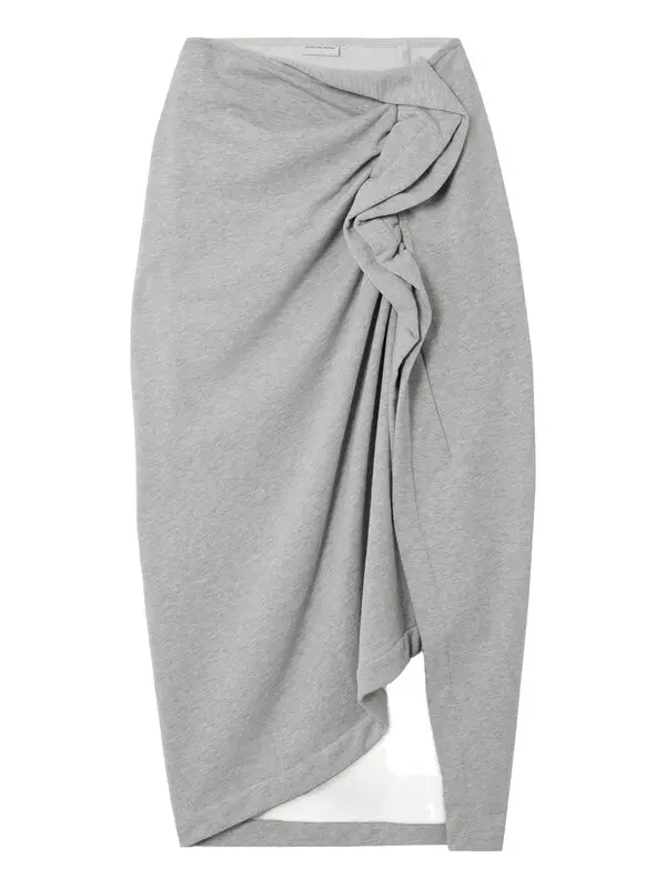 Dries Van Noten Gathered Ruffled Asymmetric Cotton-jersey Midi Skirt - Gray