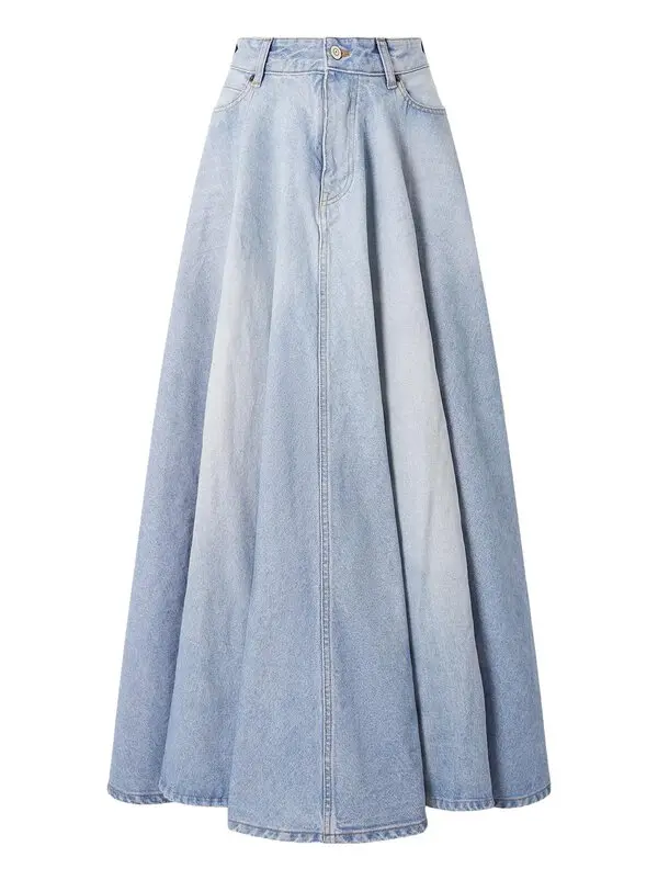 Balenciaga Godet Paneled Denim Maxi Skirt - Blue
