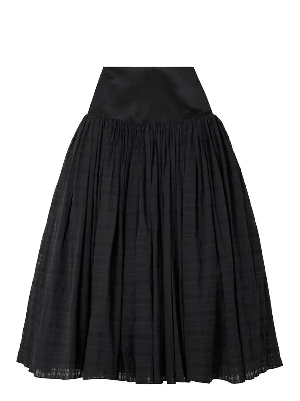 ABADIA Satin-trimmed Pleated Checked Gauze Maxi Skirt - Black