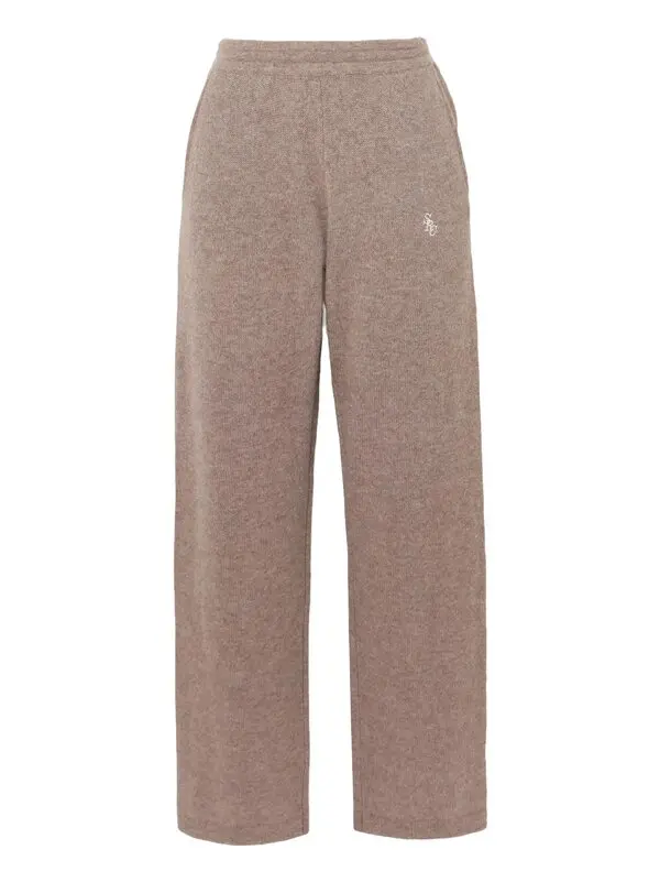 SPORTY & RICH Src Embroidered Cashmere And Wool-blend Pants - Brown