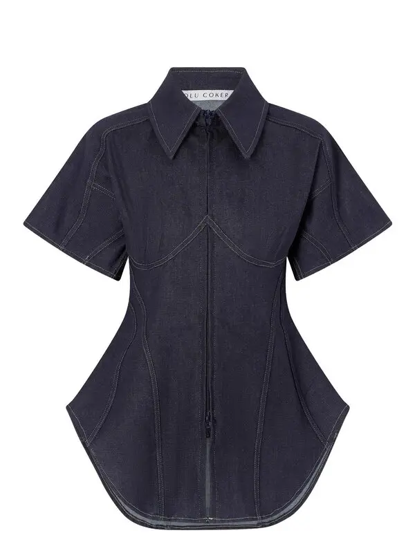 TOLU COKER Paneled Denim Blouse - Blue