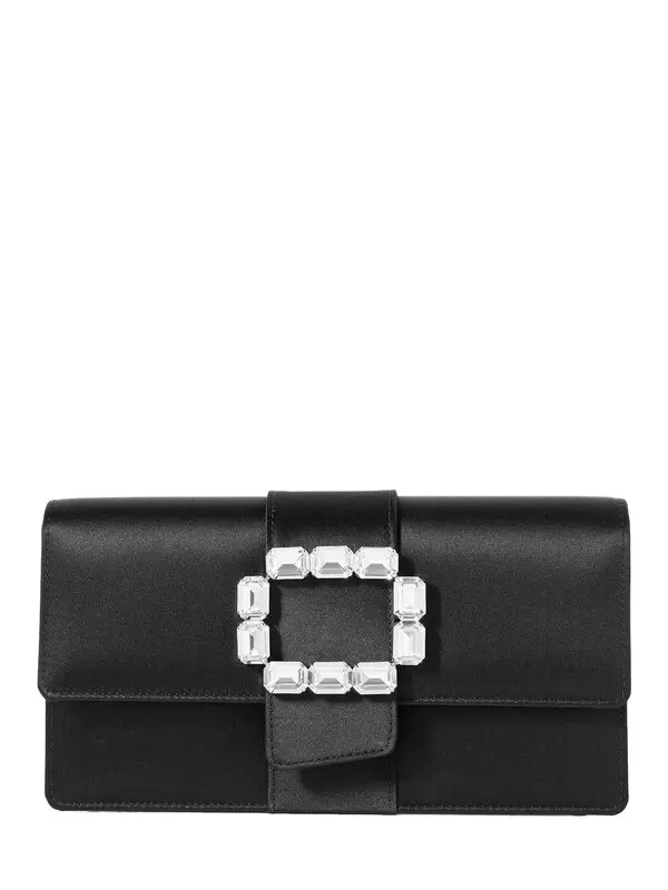 Manolo Blahnik Maycapjou Crystal-embellished Satin Clutch - Black
