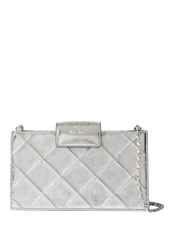 Tory Burch Fleming Mini Quilted Metallic Leather Shoulder Bag - Silver
