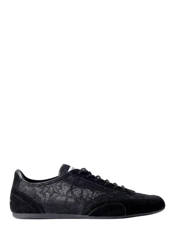 JIMMY CHOO Leather-trimmed Suede And Lace Sneakers - Black