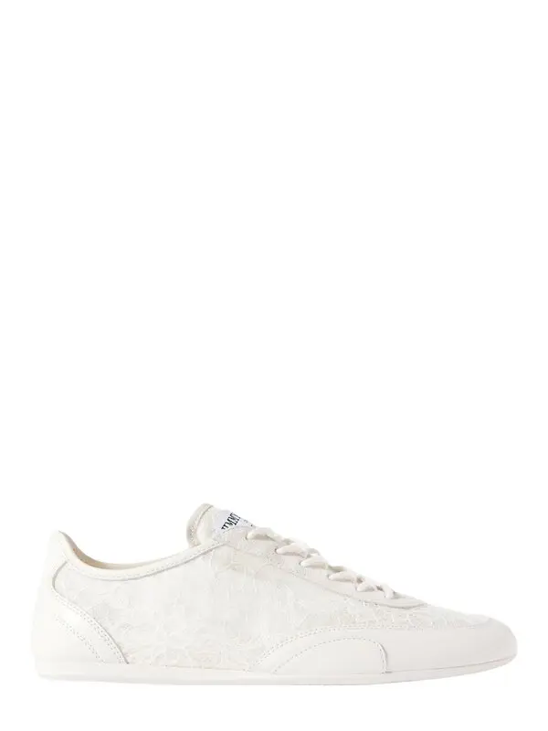 JIMMY CHOO Sunny Suede-trimmed Leather And Lace Sneakers - Off-white