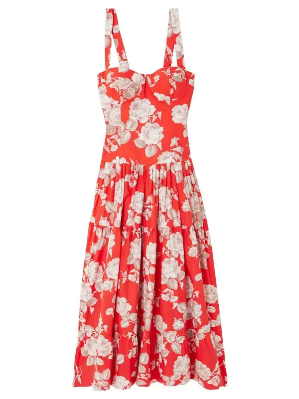 Cara Cara Santiago Floral-print Cotton-poplin Midi Dress - Red