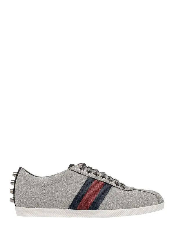 Gucci Web Glitter Stud Sneakers - Silver