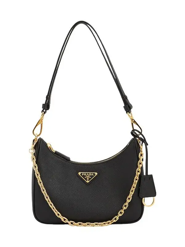 Prada Re-edition Saffiano Chain Shoulder Bag - Black