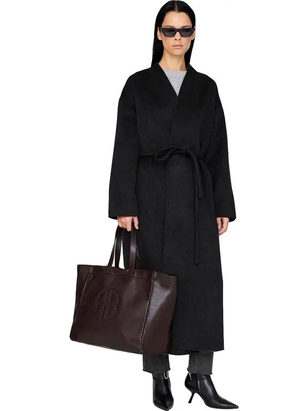 ANINE BING Hunter Maxi Coat - Dark Heather Grey Cashmere Blend