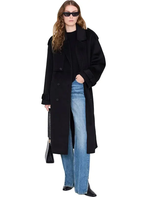 ANINE BING Rickie Maxi Trench - Black Cashmere Blend