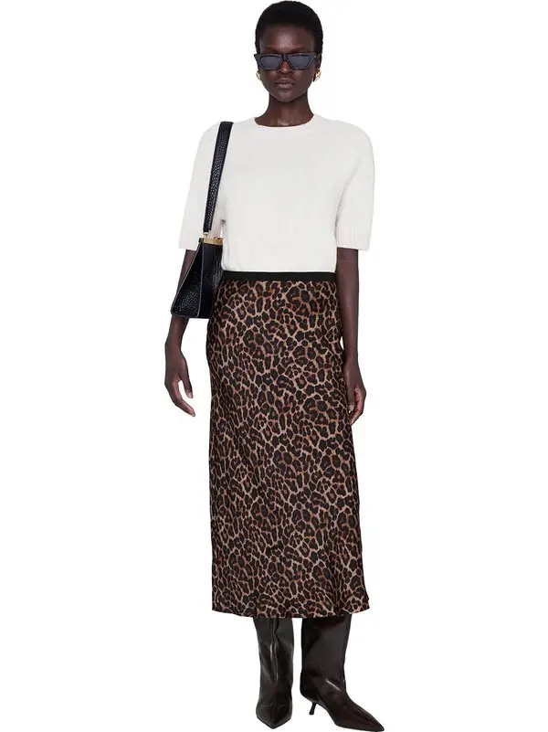 ANINE BING Printed Bar Silk Skirt - Black And Brown Leopard