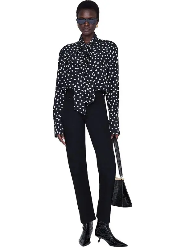 ANINE BING Ruby High-neck Shirt - Black And White Double Dot Jacquard