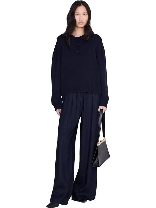 ANINE BING Lee Polo Sweater - Navy