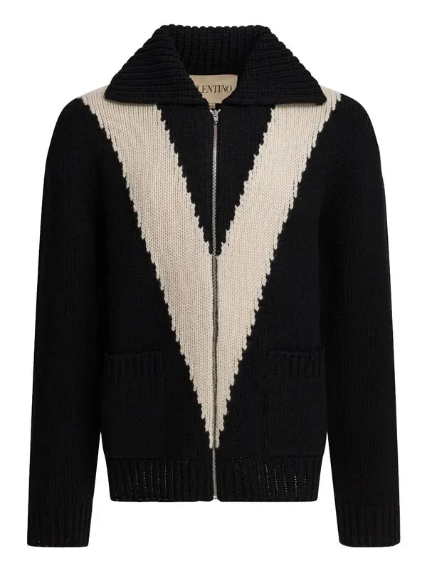 Valentino Garavani Inlaid V Knit Cardigan - Black