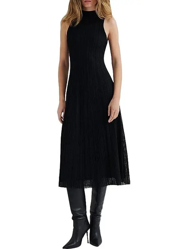MALINA Nessa Halterneck Knitted Midi Dress - Black