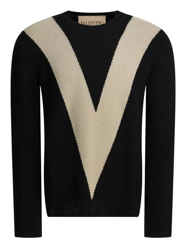 Valentino Garavani Wool Sweater With Inlaid V - Black
