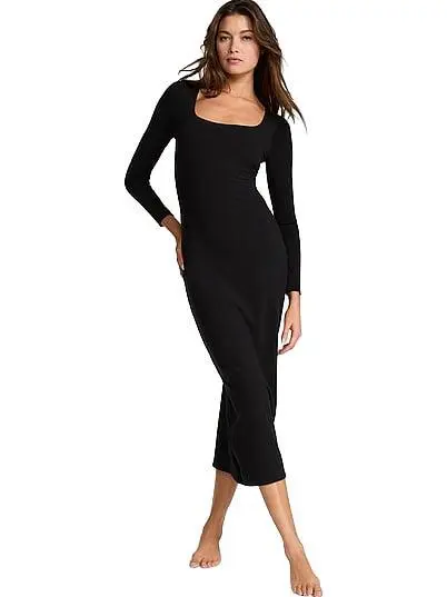 Victoria's Secret Victoria Smoothing Rib Long-sleeve Maxi Dress - Black