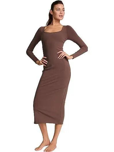 Victoria's Secret Victoria Smoothing Rib Long-sleeve Maxi Dress - Brown