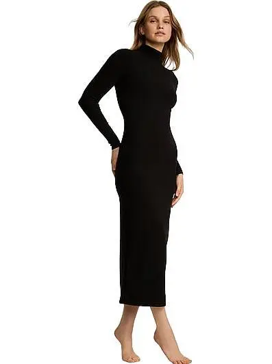 Victoria's Secret Smoothing Ribbed Long-sleeve Turtleneck Maxi Dress - Black