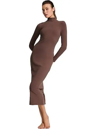 Victoria's Secret Smoothing Ribbed Long-sleeve Turtleneck Maxi Dress - Brown