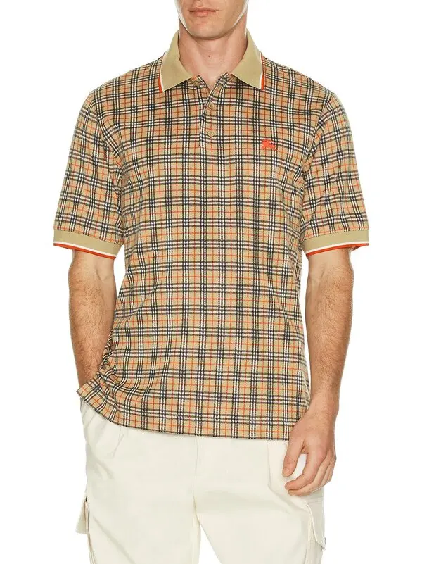 Burberry Pelham Check Polo In Brown - Sand Ip Check