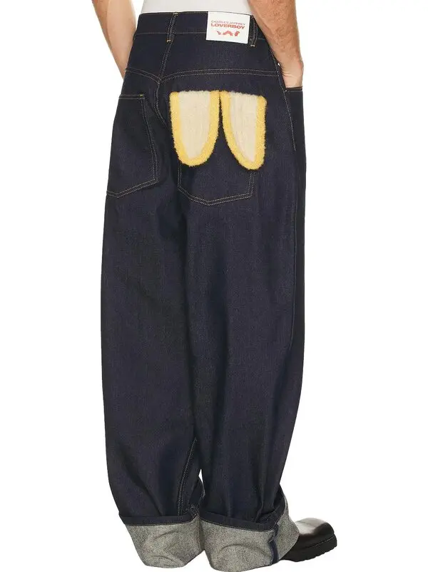 CHARLES JEFFREY Loose Fit Jean With Knitted Pocket - Indigo Denim
