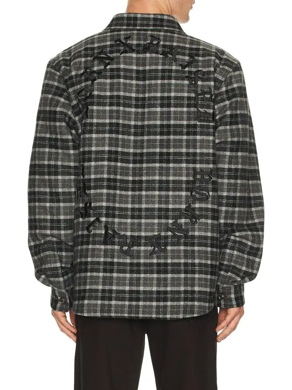 BORN X RAISED Embroidered Flannel Shirt Jacket - Black